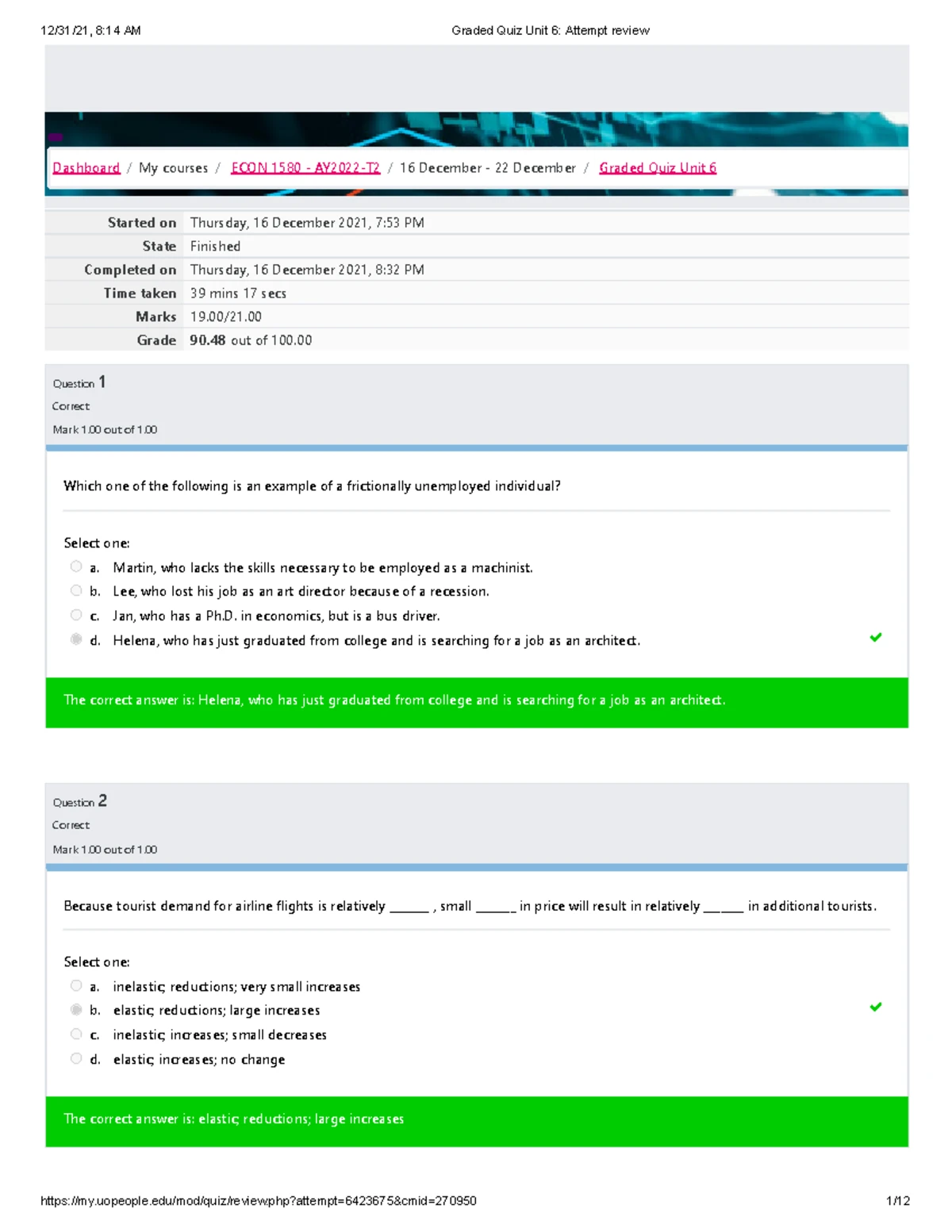 ECON 1580 Graded Quiz Unit 3 - Home My courses ECON 1580 - AY2020-T2 28 ...