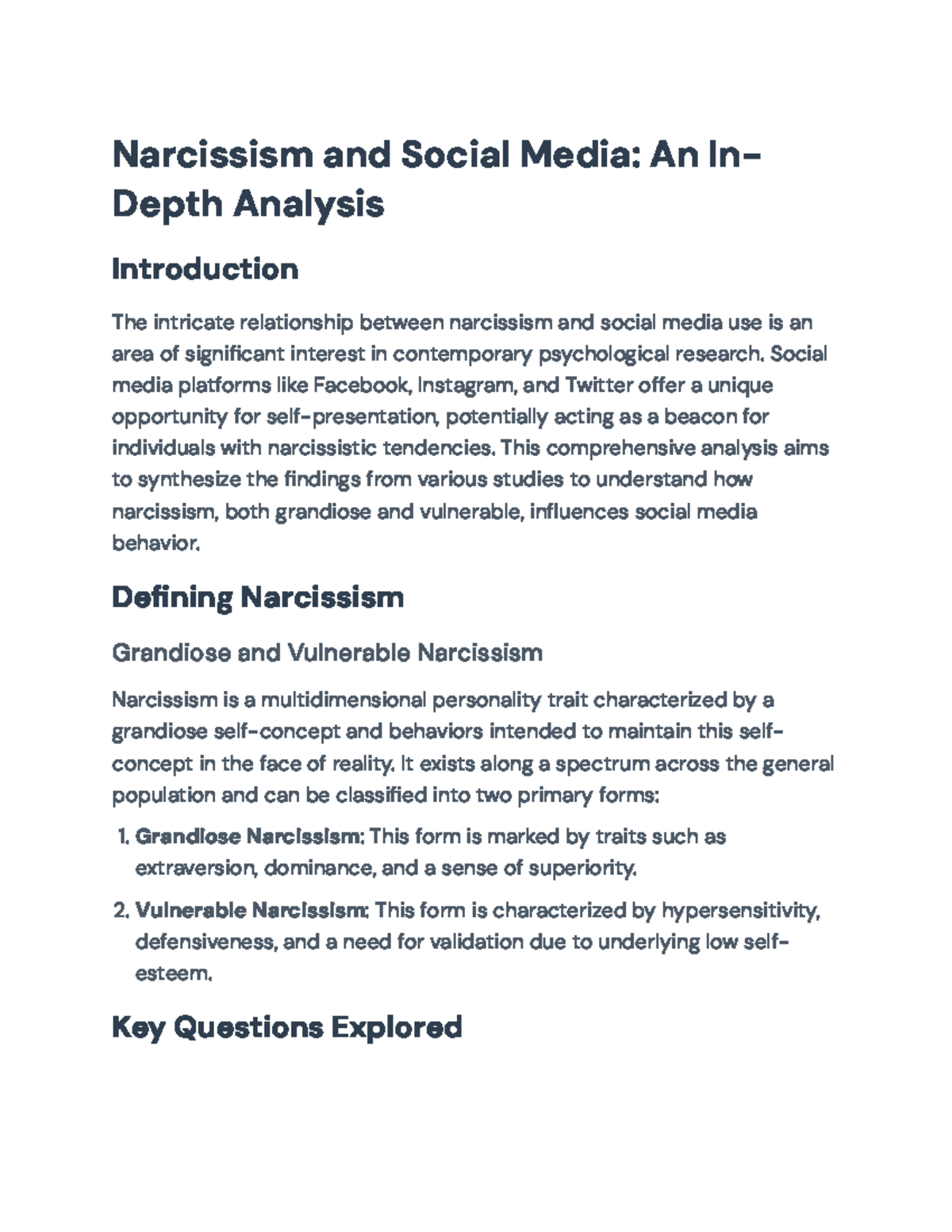 Narcissism and Social Media: A Comprehensive Analysis of Behaviors ...