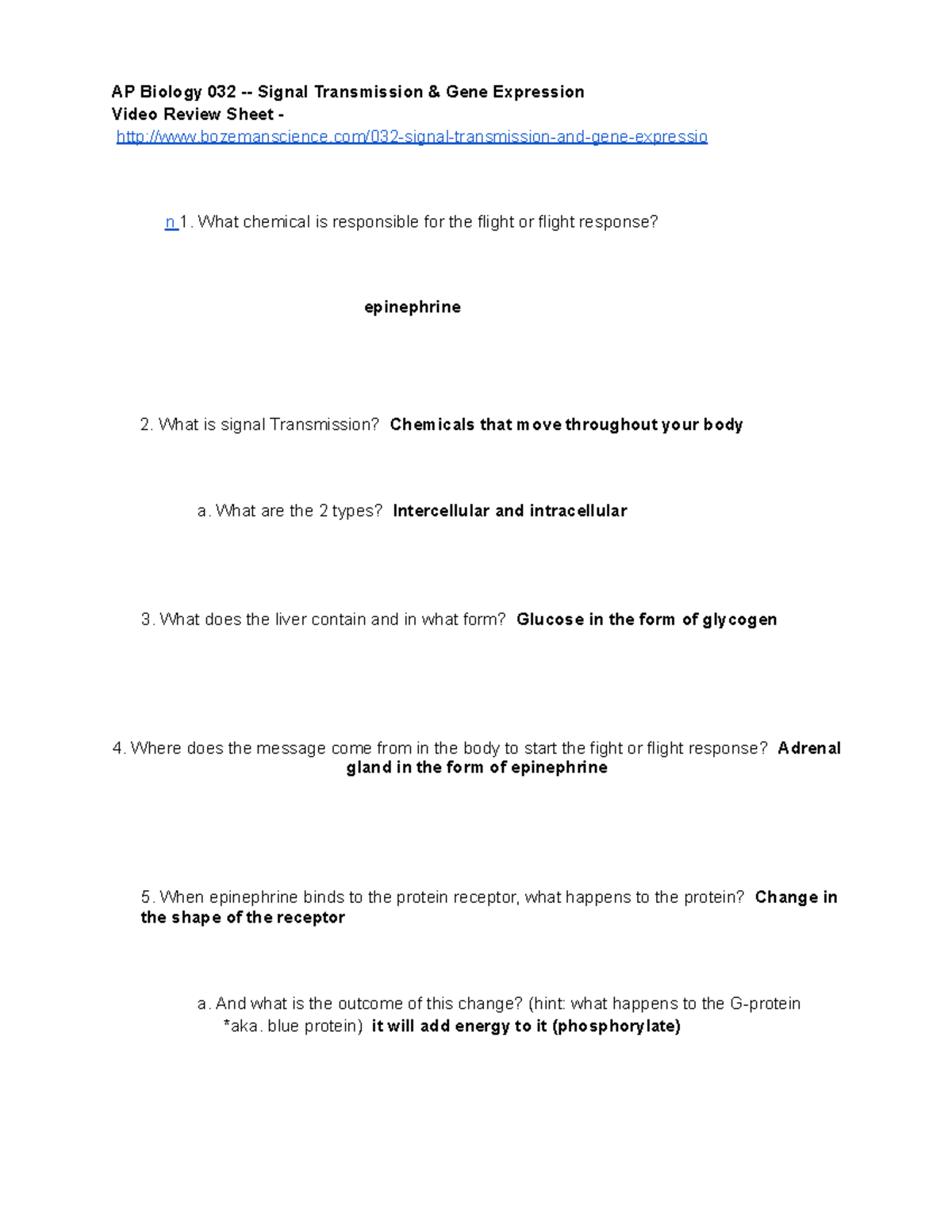 1032-AP Biology: Signal Transduction & Gene Expression Review Notes ...