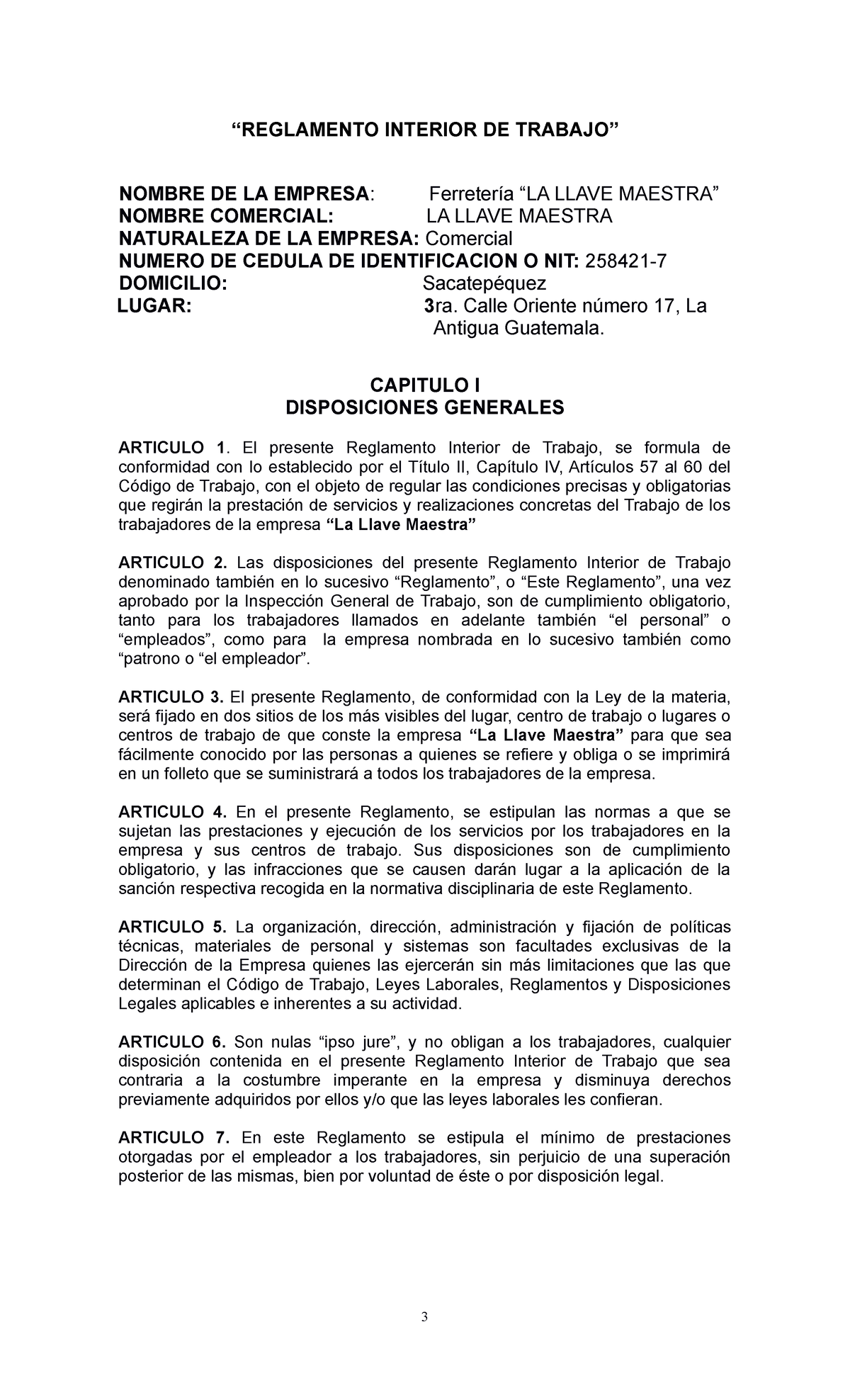 Reglamento Interior de Trabajo - “REGLAMENTO INTERIOR DE TRABAJO” NOMBRE DE LA EMPRESA ...