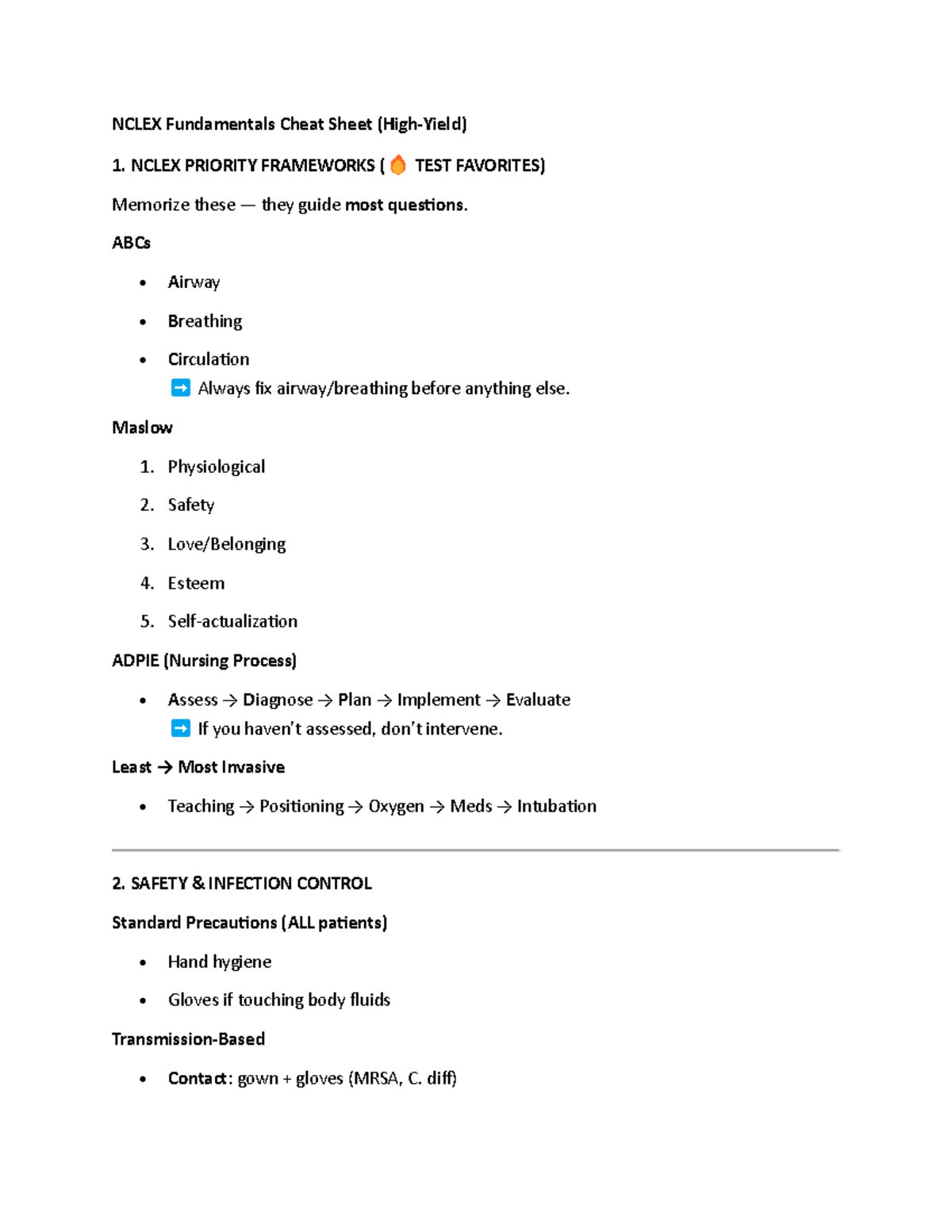 NCLEX Fundamentals Cheat Sheet: Key Concepts & Tips - Studocu