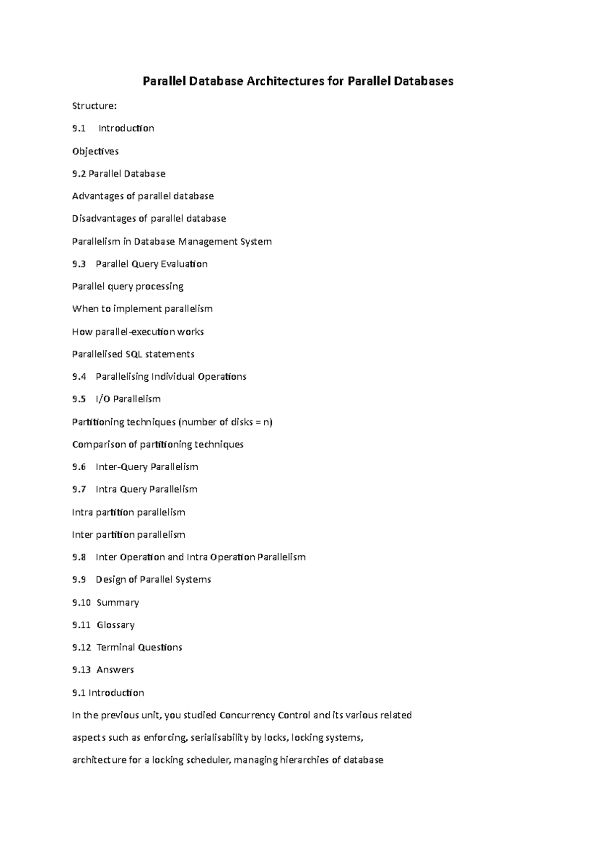 Parallel Database Architectures For Parallel Databases Parallel Database Architectures For