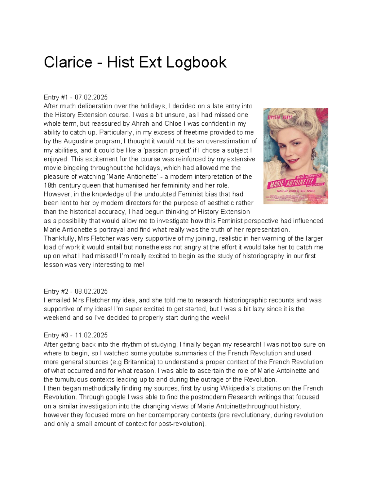 Logbook for History Extension (HIST EXT) - Marie Antoinette Research ...