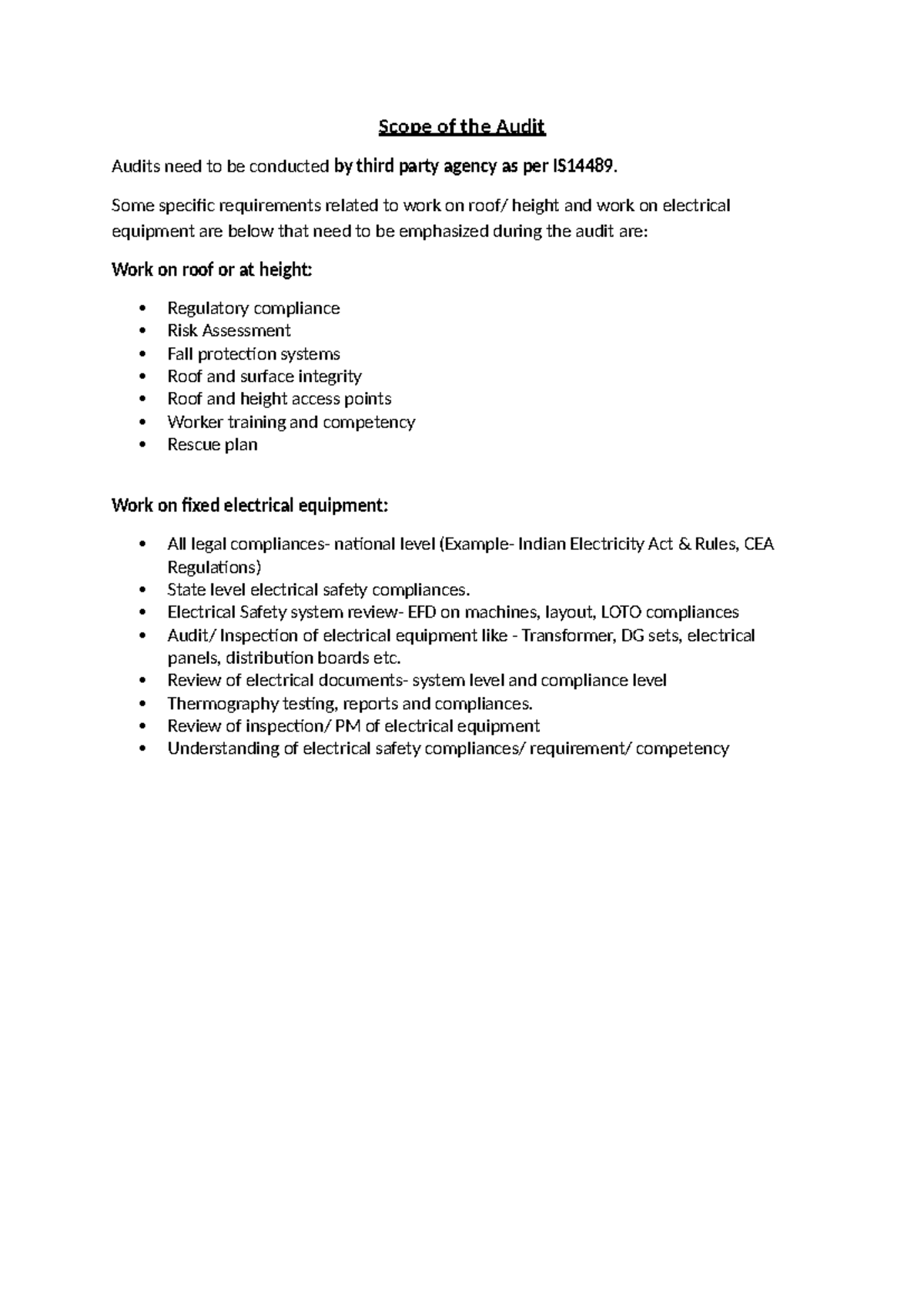 Audit Requirements for IS14489 Compliance and Safety Standards - Studocu