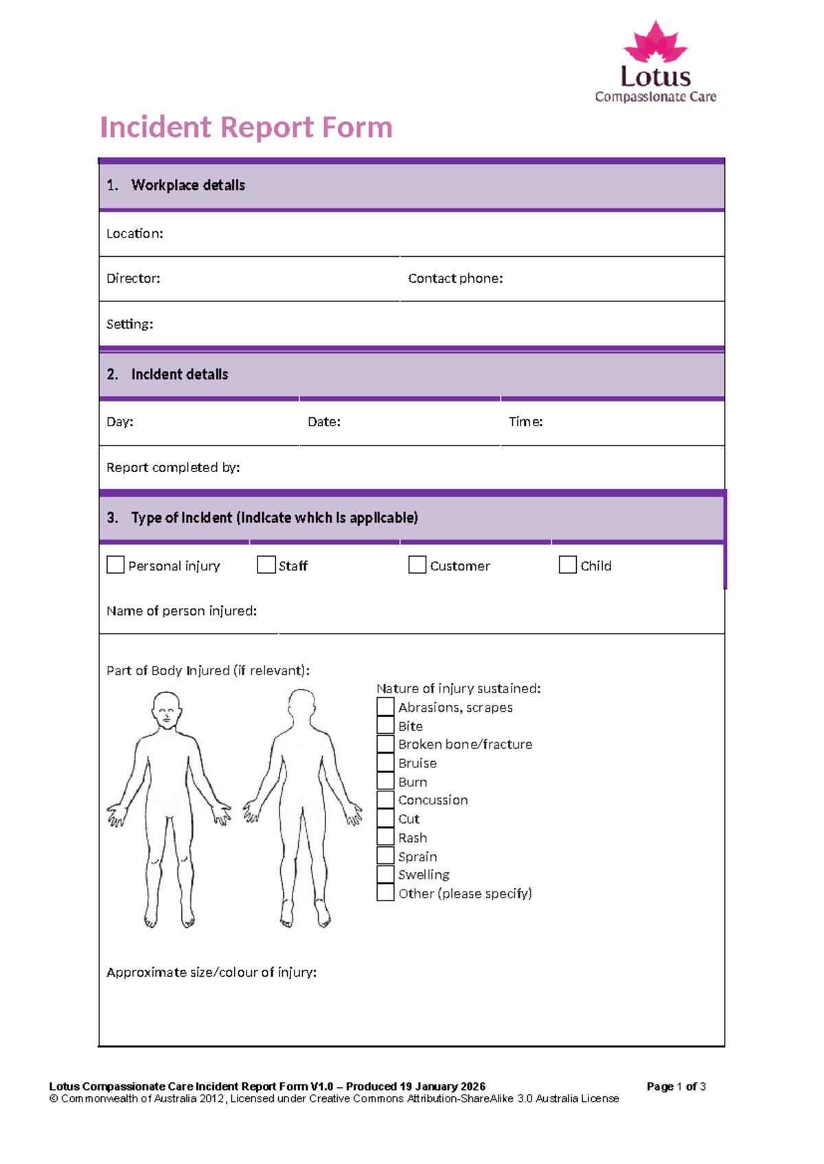 Lotus Compassionate Care Incident Report Form V1.0 - Studocu