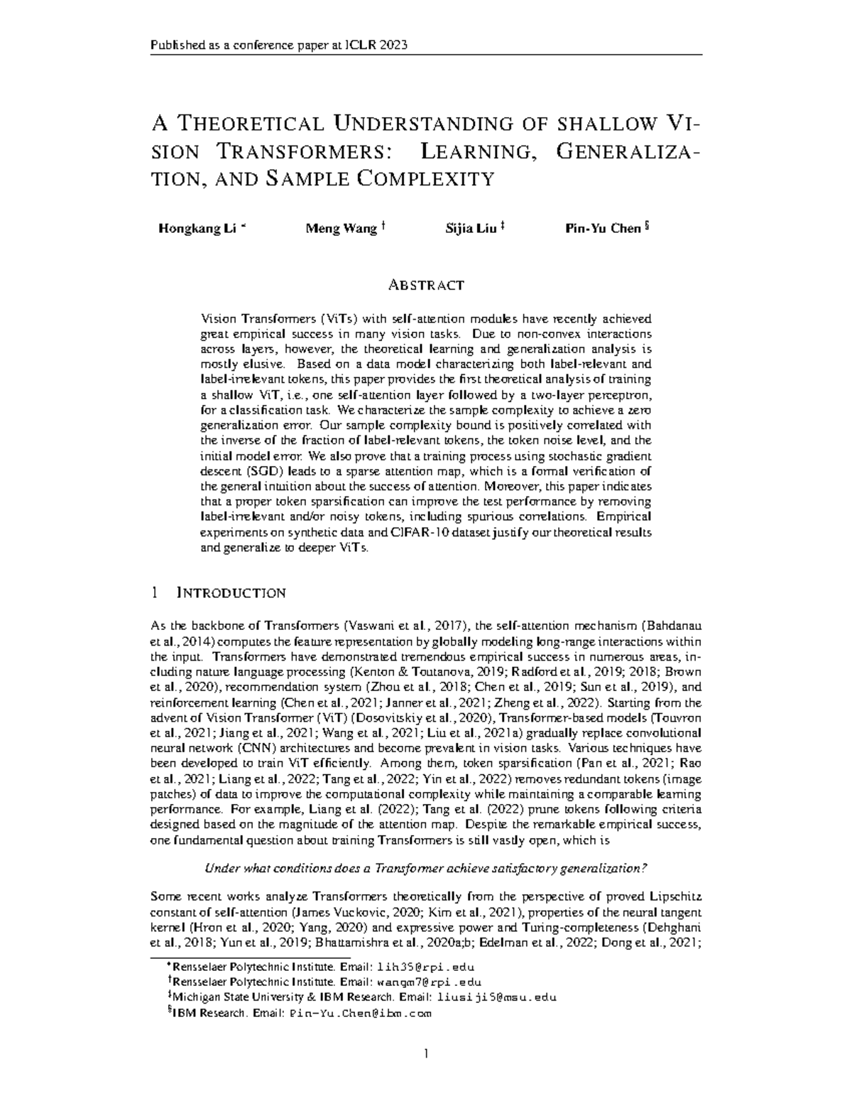 A Theoretical Analysis of Shallow Vision Transformers: Learning and ...