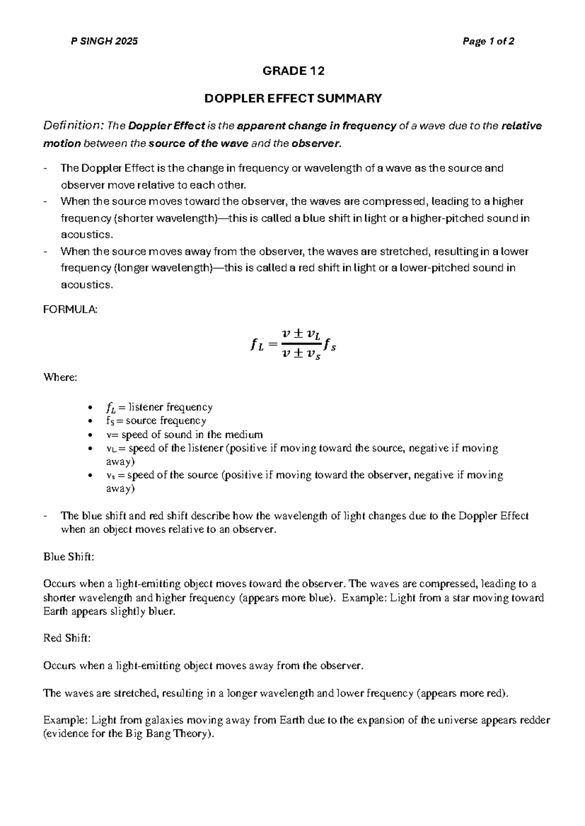 Grade 12 Doppler Effect Summary & Key Concepts - Studocu