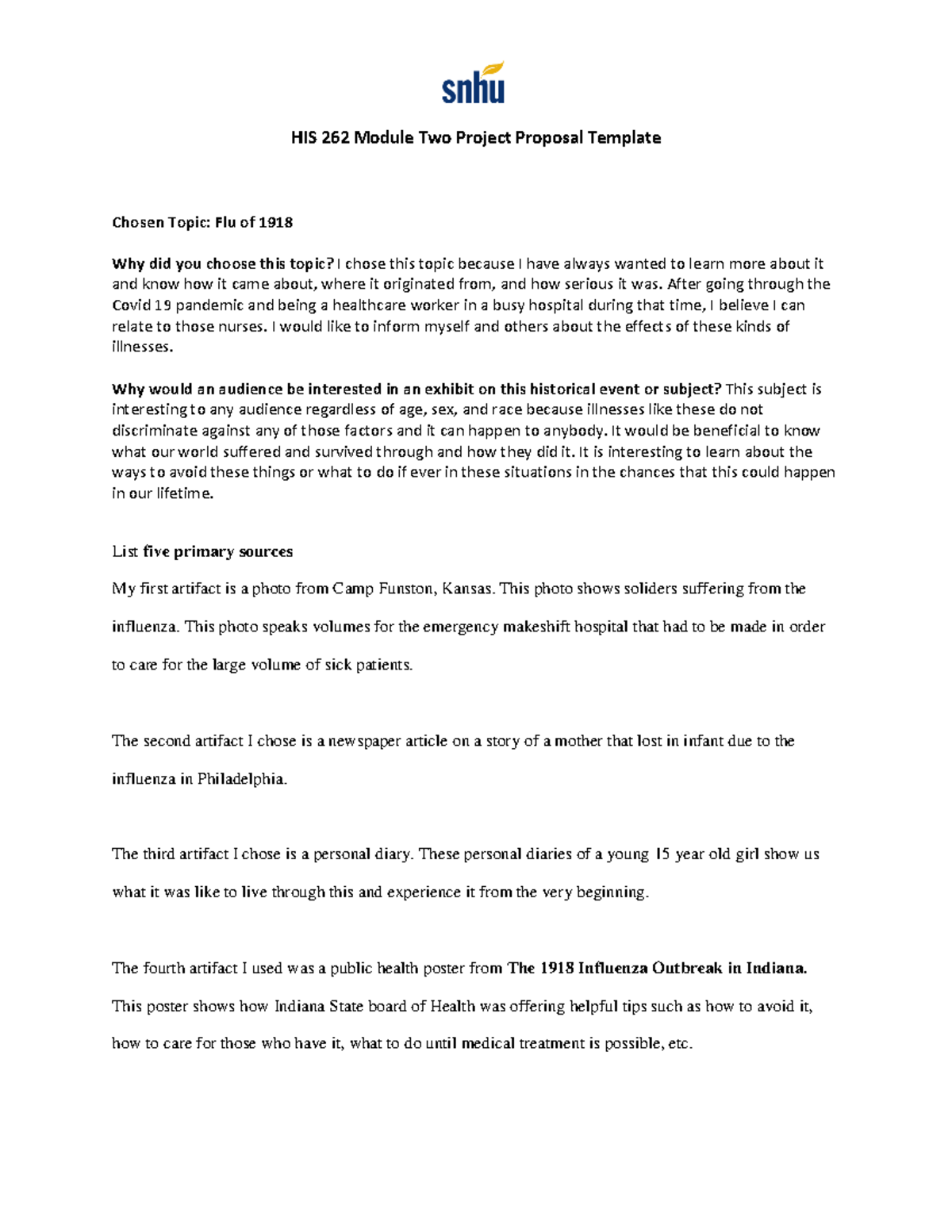 HIS 262 Module Two Project Proposal: Exploring the 1918 Flu Pandemic ...