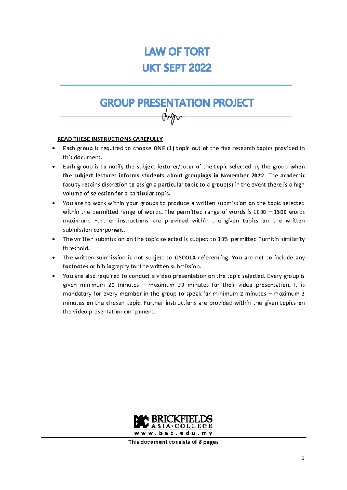 last notes and preperation - READ THESE INSTRUCTIONS CAREFULLY Each ...