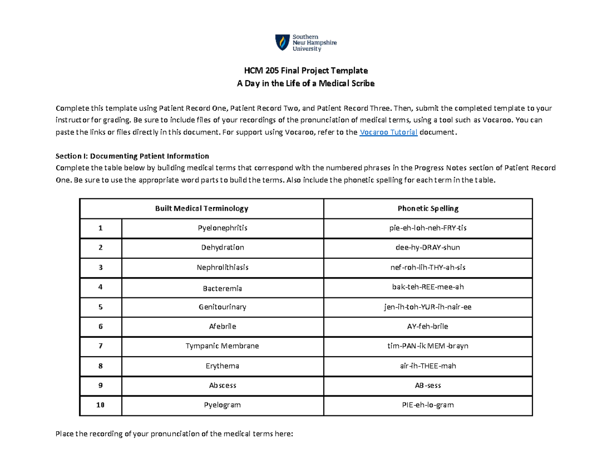 HCM 205 Final Project: A Day in the Life of a Medical Scribe - Studocu