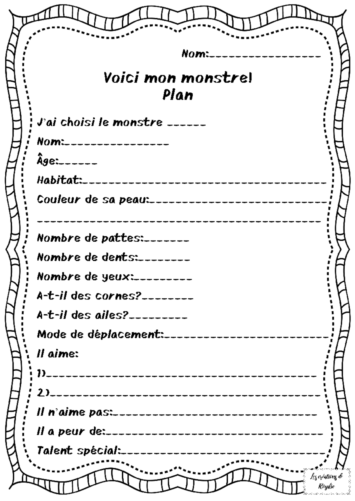 Voici mon monstre - travail - Voici mon monstre! Plan J’ai choisi le ...