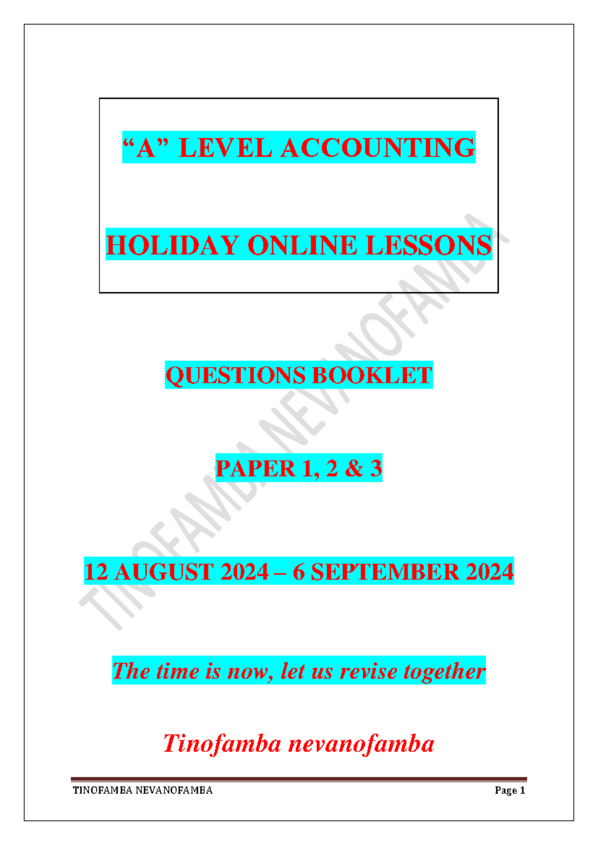 F6 Accounting Holiday Online Lessons: Paper 1 Questions & Answers - Studocu
