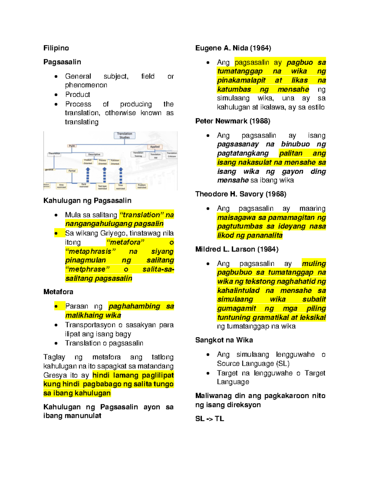 Filipino - Filipino Pagsasalin General subject, field or phenomenon ...