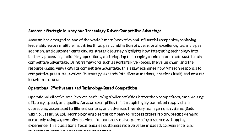 Strategic Analysis of Amazon's Competitive Advantage - BUS 5114 - Studocu
