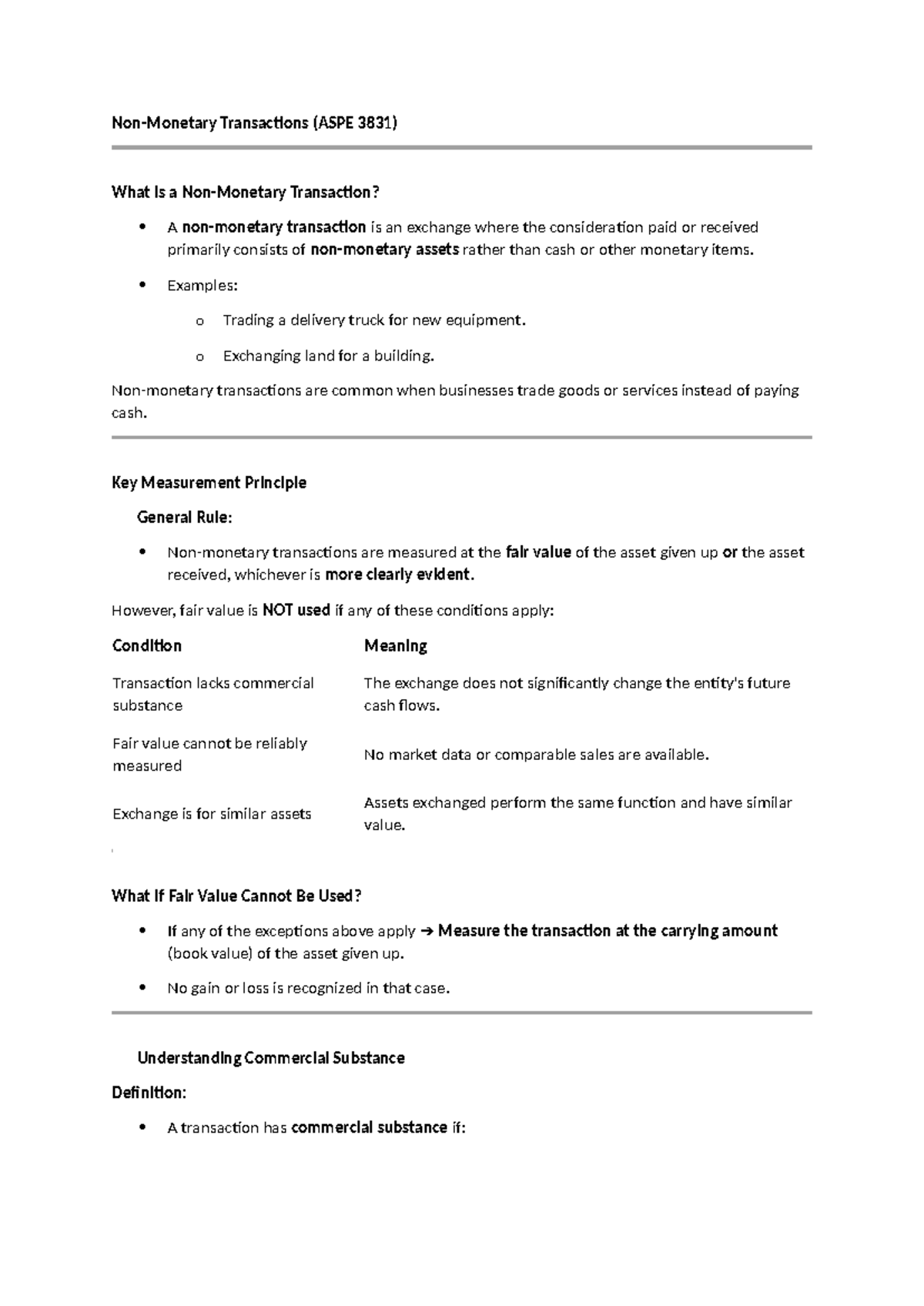 Non-Monetary Transactions (ASPE 3831) Explained: Key Principles - Studocu