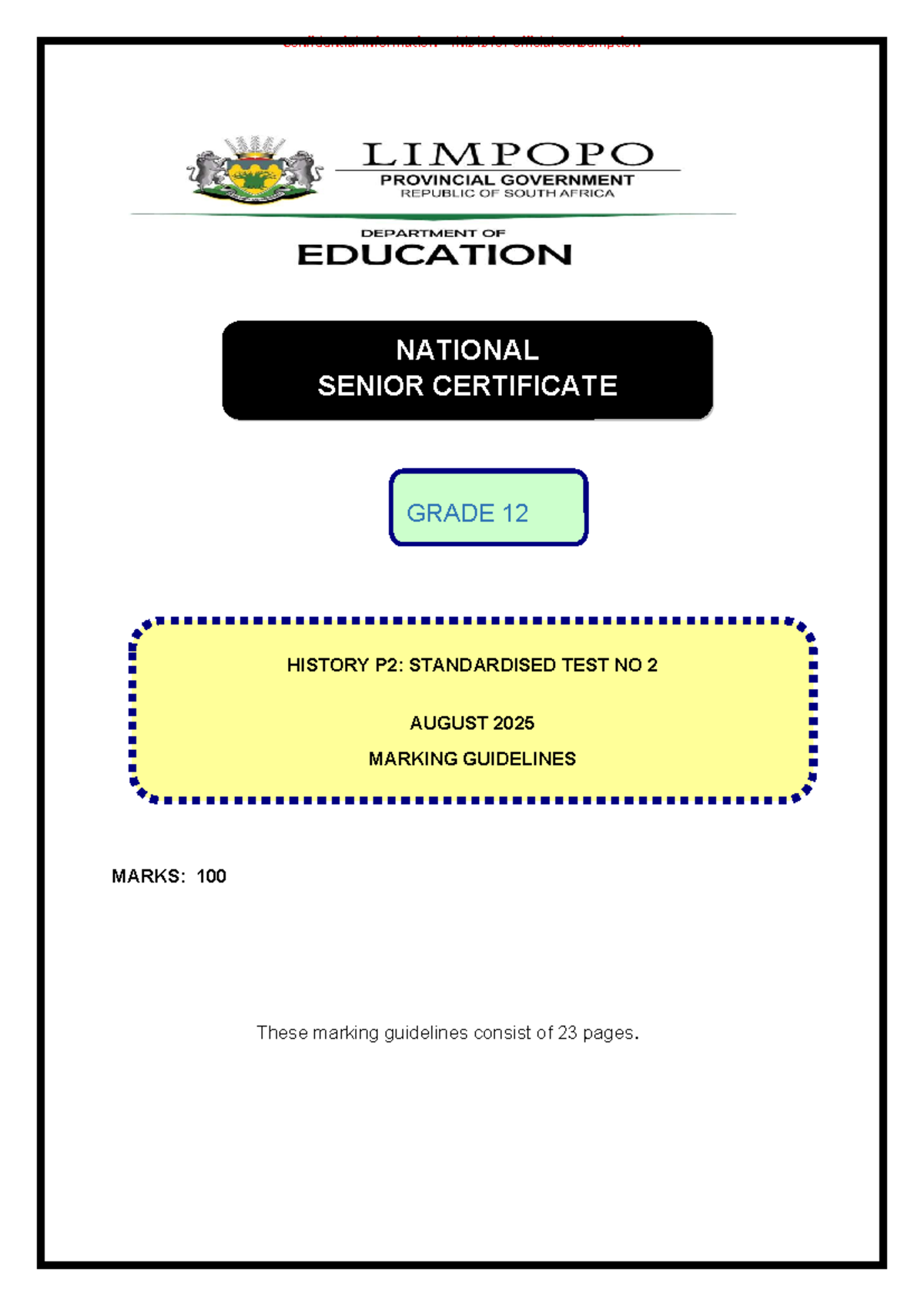 GR12 History P2: Marking Guidelines for Term 3 Test 2025 - Studocu