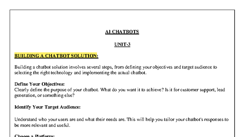 AI CHATBOTS: Comprehensive Guide for Unit-3 Exam Preparation - Studocu