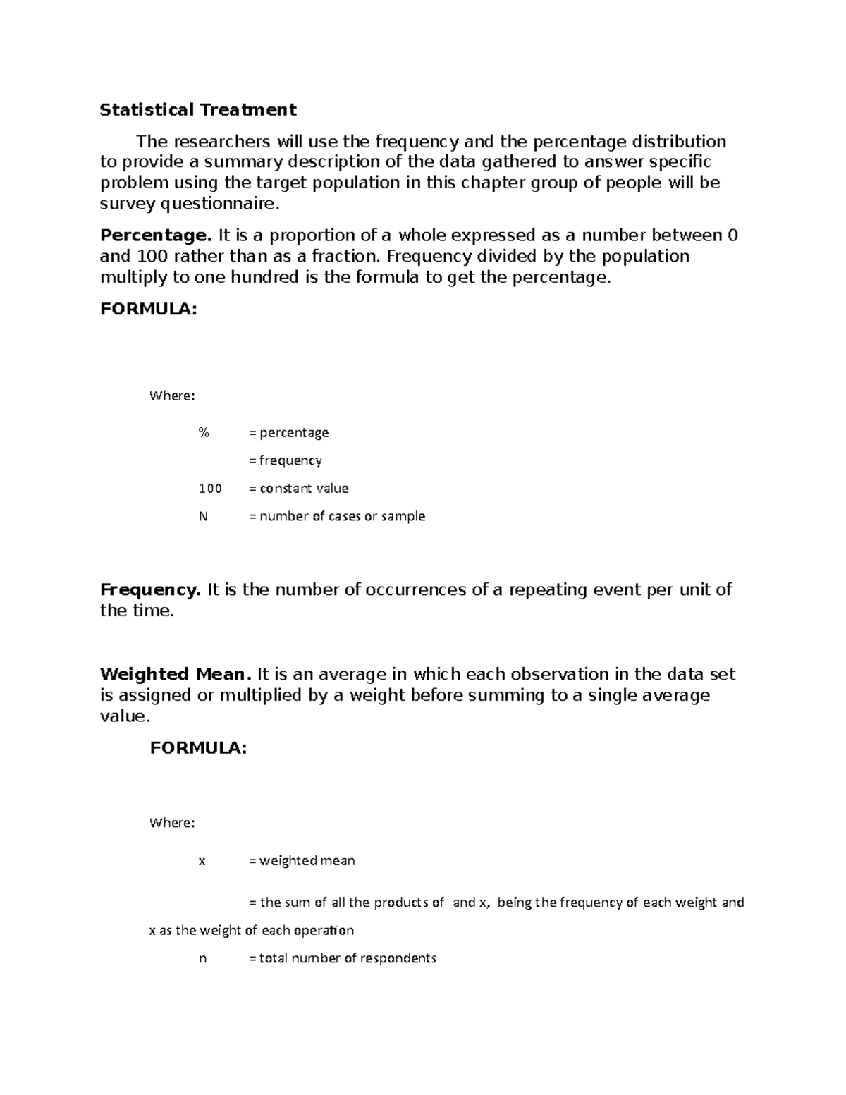 Statistical Treatment Methods in Research Data Analysis - Studocu