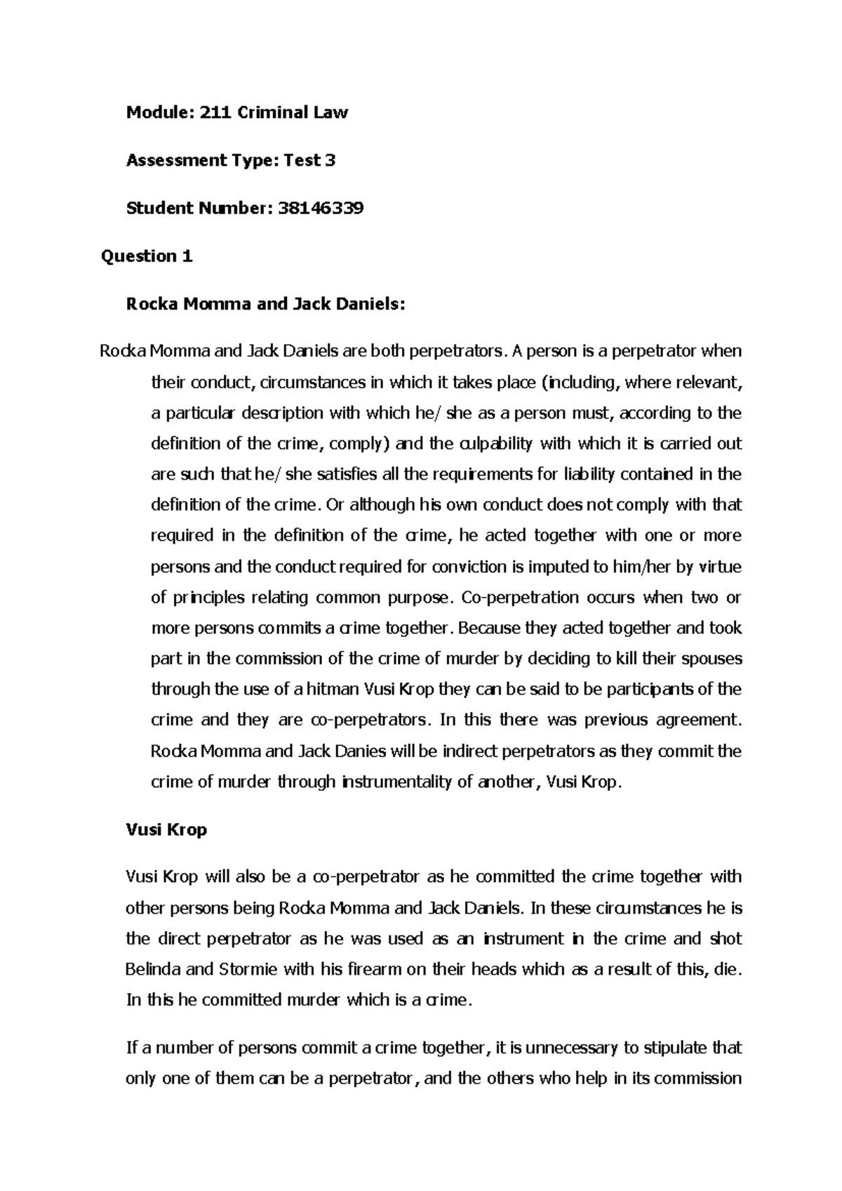 211 Criminal Law Test 3 Analysis and Key Concepts (38146339) - Studocu