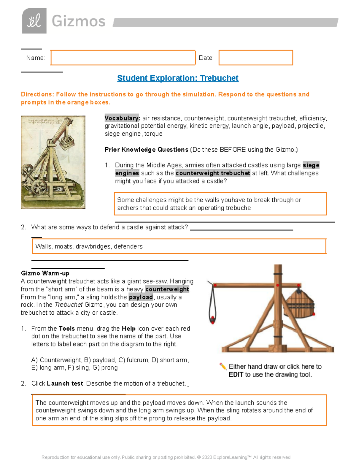 Trebuchet Gizmo Activity: Exploring Siege Engineering Concepts - Studocu