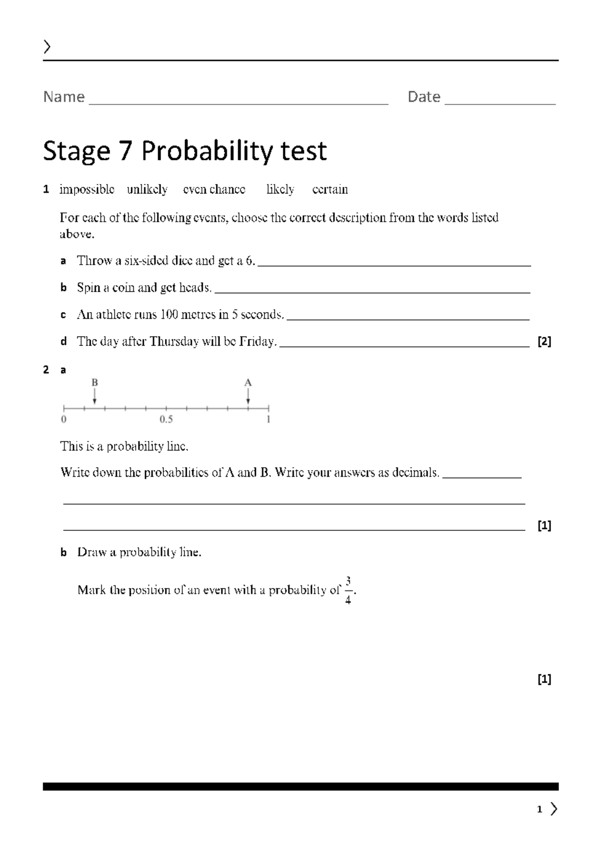 Revision Probability - Probabilty practice - Mathematics - Name