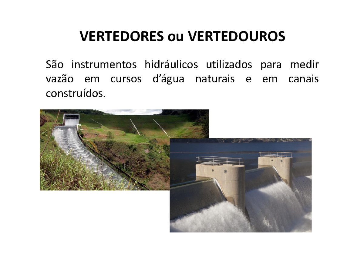 Vertedores: Classificação e Cálculo de Vazões - MGFcy - Studocu