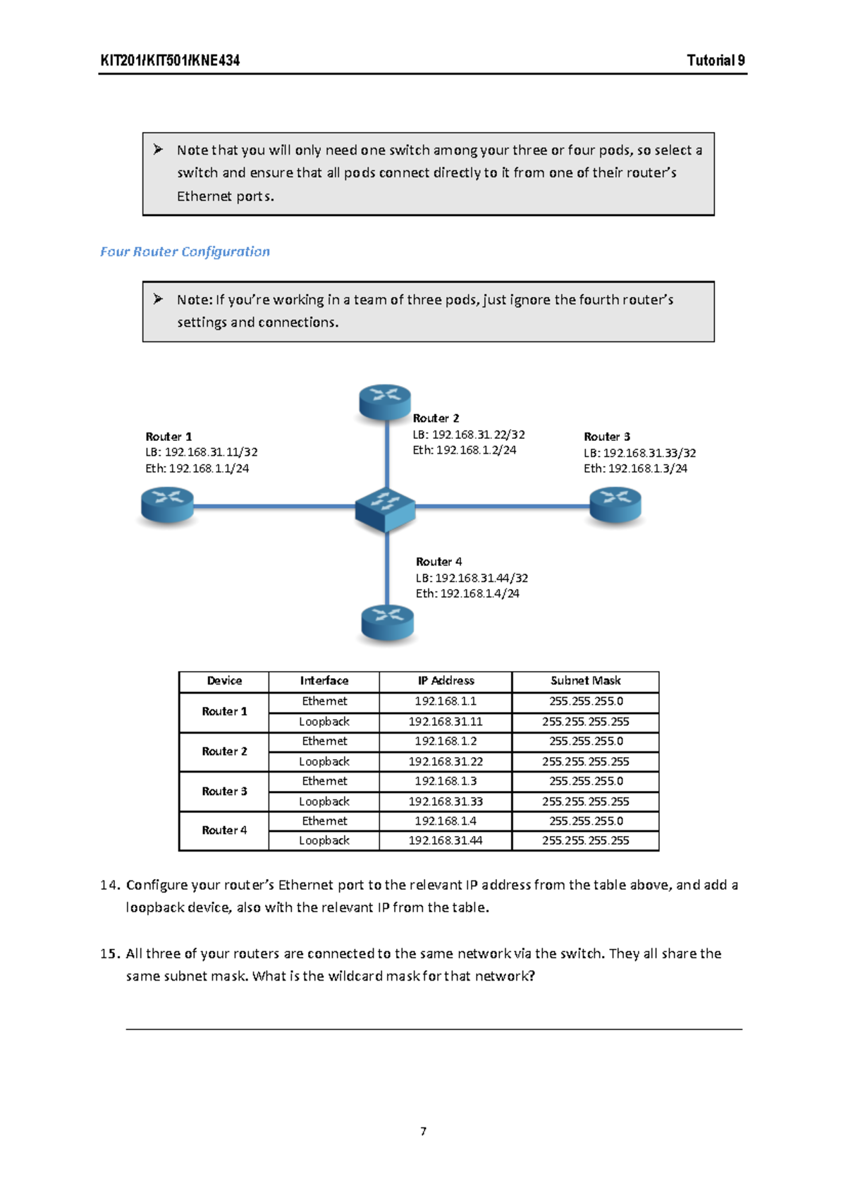 Kit501-lecture networks-networks-tutorial-23 - KIT201/KIT501/KNE434 Tutorial 9 7 Ø Note that you ...