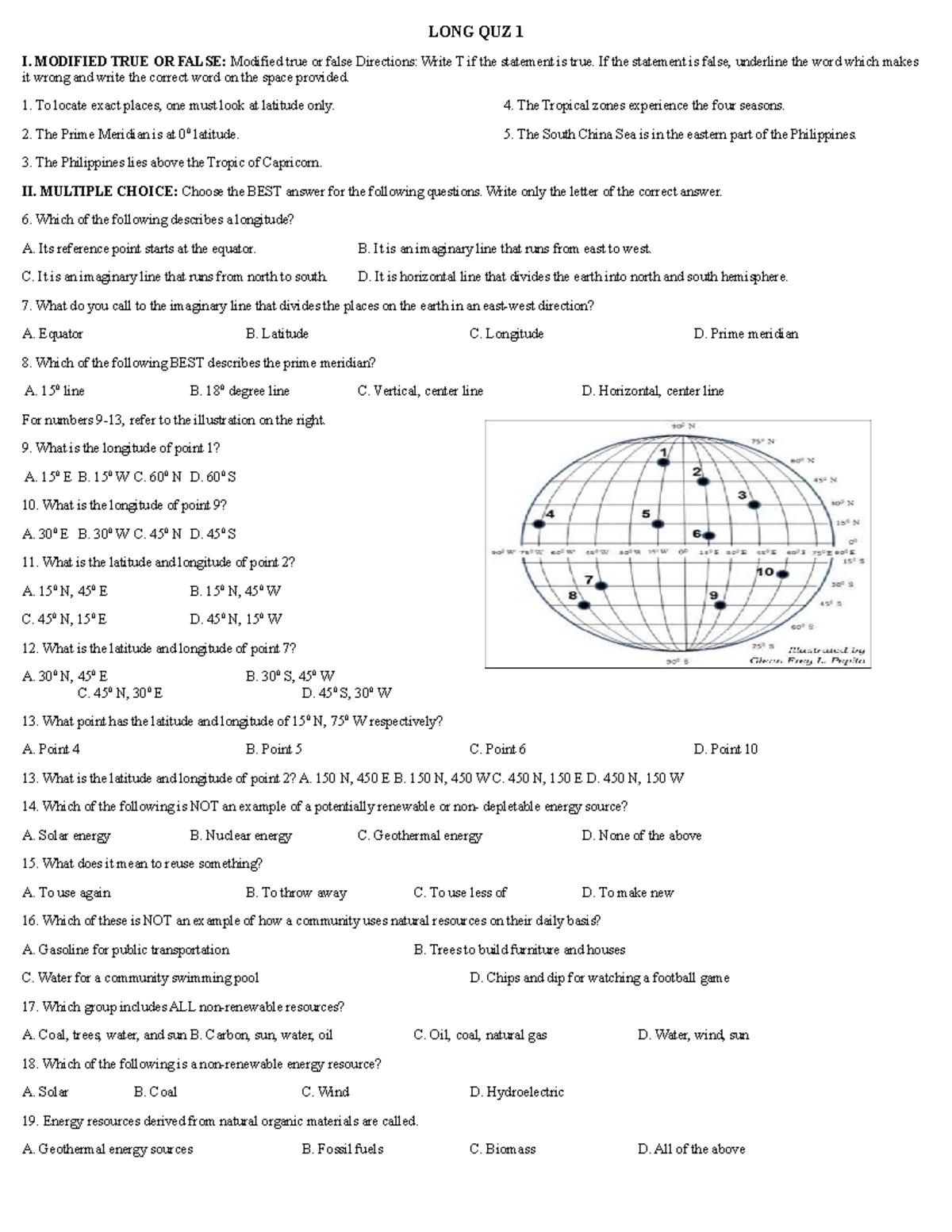 Q4-LONG QUIZ 1: Modified True or False & Multiple Choice Questions ...