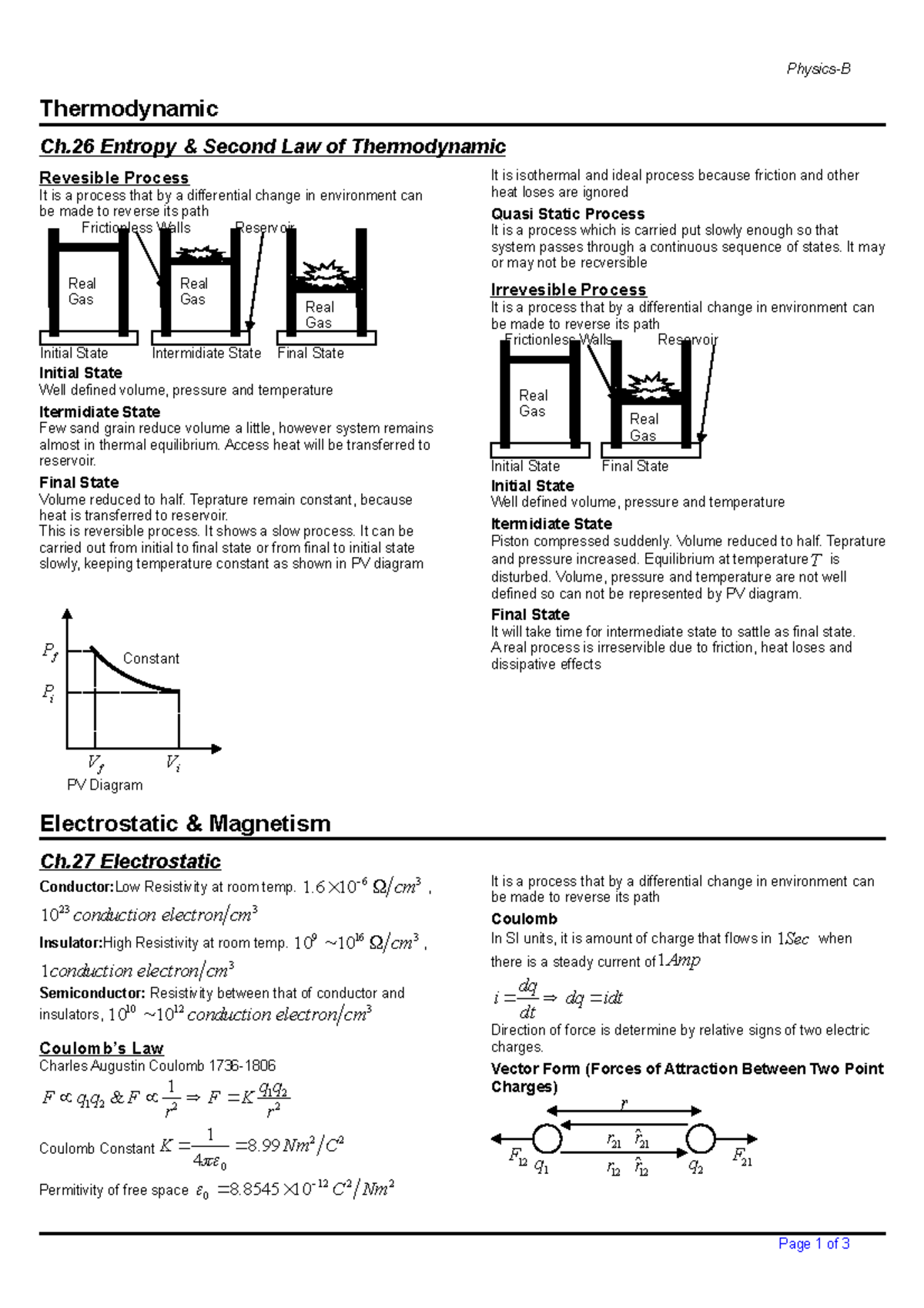 BSc Physics-B - Short notes/summary - Physics-B Thermodynamic Ch ...