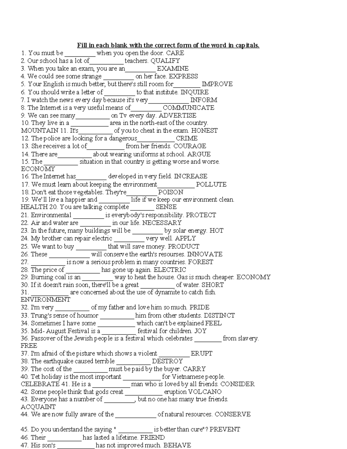 [tailieudieuky.com] 187 câu word form luyện thi học sinh giỏi Tiếng Anh ...