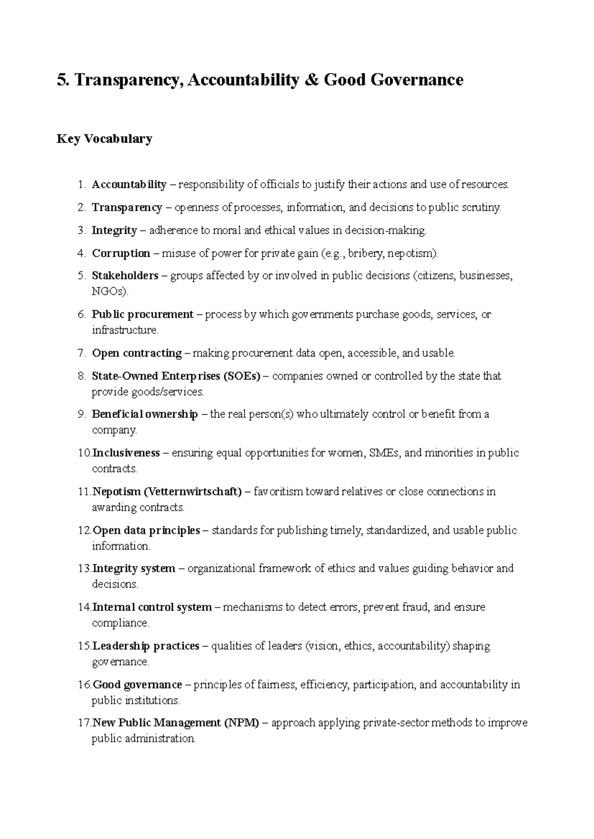 5. Key Vocabulary for Transparency & Accountability in Good Governance ...