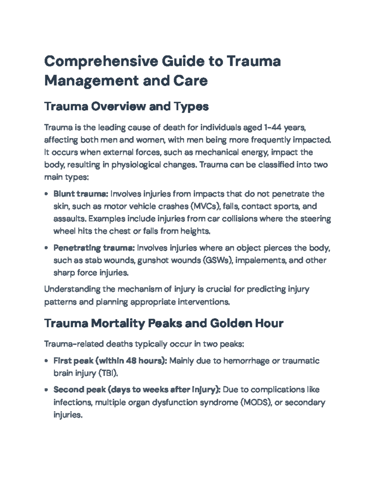 Comprehensive Trauma Management Overview: Assessment & Care Protocols ...