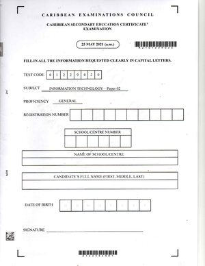 Cxc csec it p2 2022 june - Information Technology - Studocu