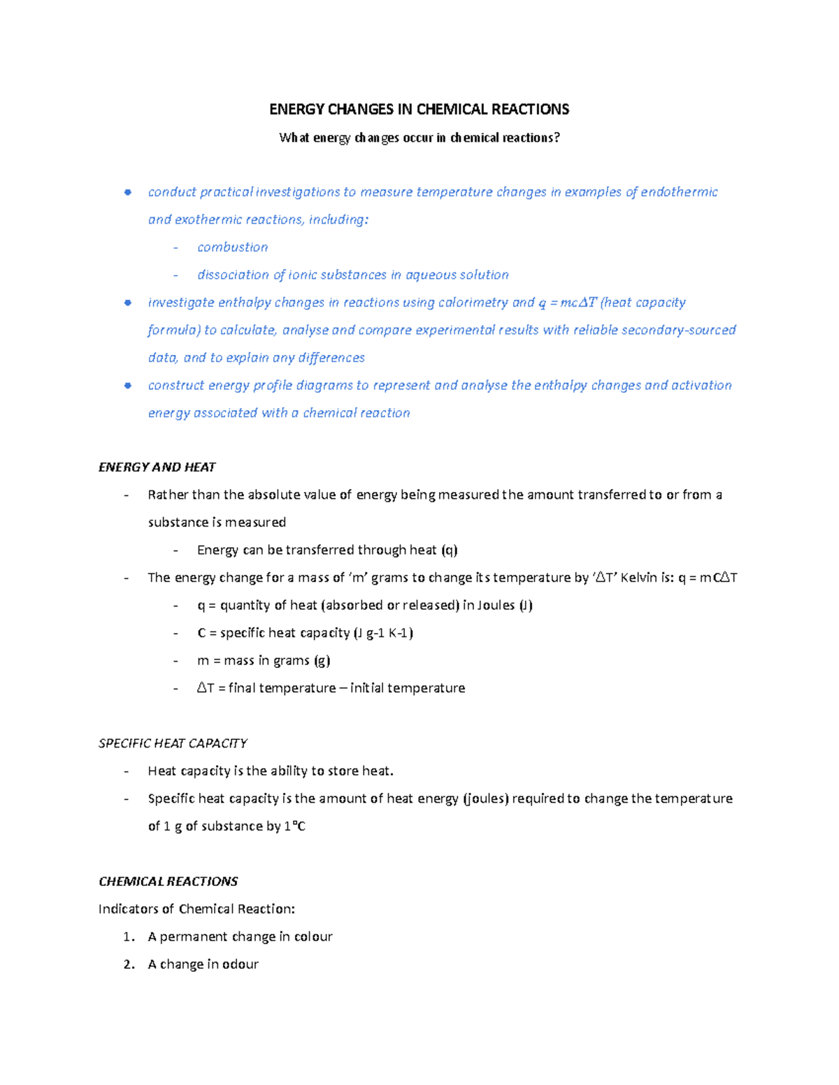 CH11 Module 4: Energy Changes in Chemical Reactions and Drivers - Studocu