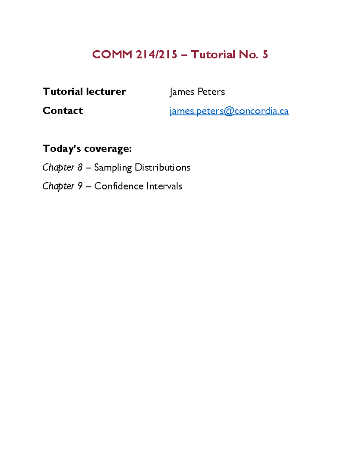 COMM Tutorial 5 - Solutions: Sampling Distributions & Confidence ...