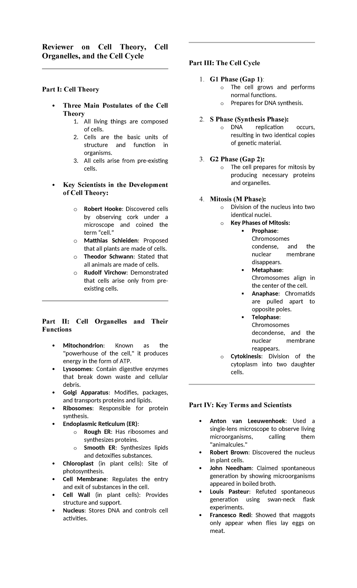 GEN BIO 1 Reviewer - Reviewer on Cell Theory, Cell Organelles, and the ...
