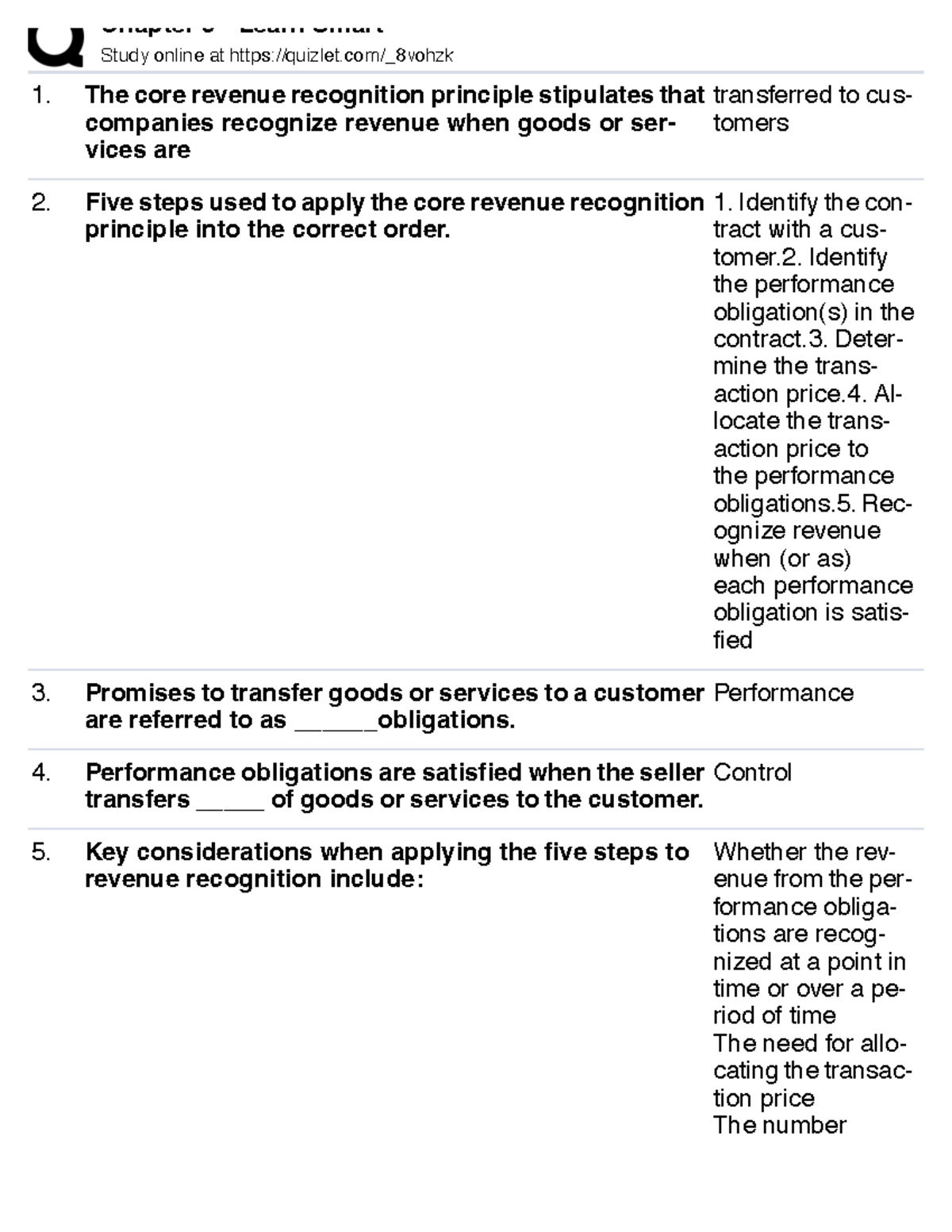 Chapter 6 Revenue Recognition: Questions & Answers for ACCT 101 - Studocu
