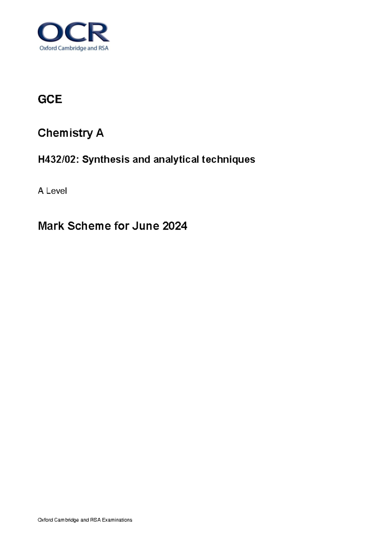 GCE Chemistry A Level Mark Scheme & Model Answers for June 2024 - Studocu