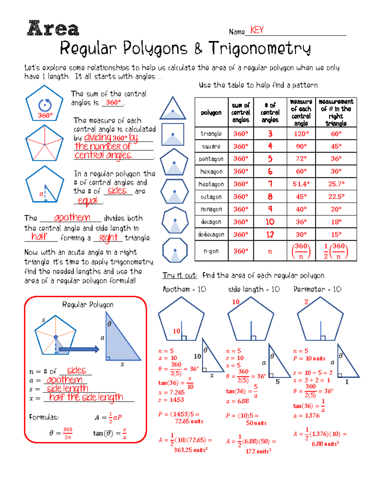Area of Regular Polygons: Trigonometry Insights and Calculations - Studocu