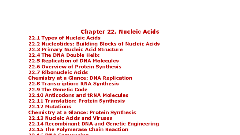 Chapter 22: Nucleic Acids - Transcription & Protein Synthesis Overview ...