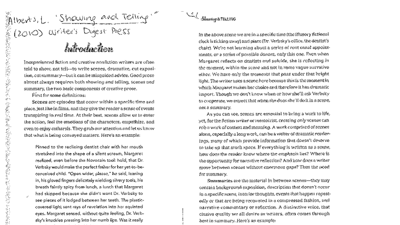 Alberts - Showing vs. Telling in Creative Writing - Studocu