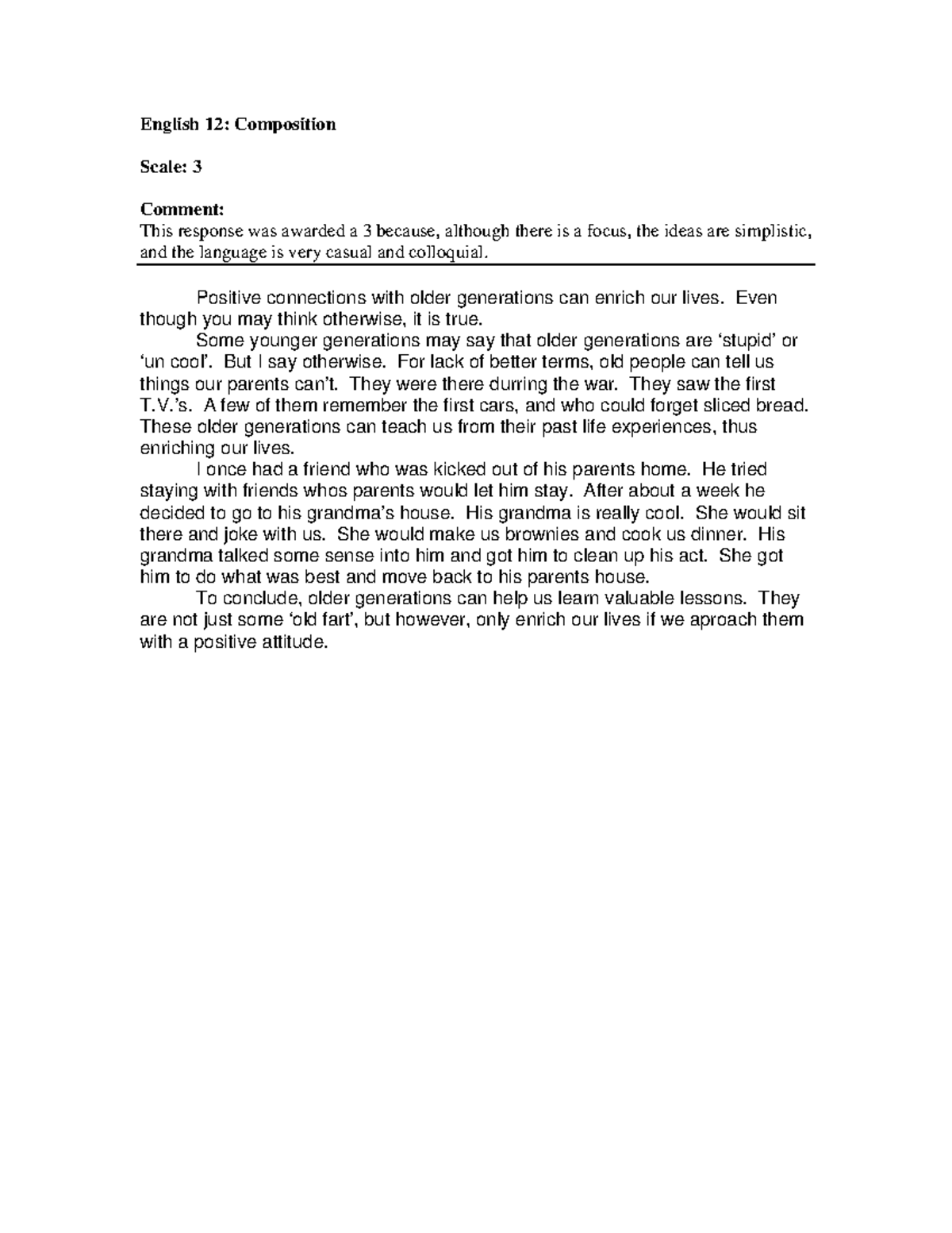 English 12: Composition Reflections on Connections with Elders - Studocu