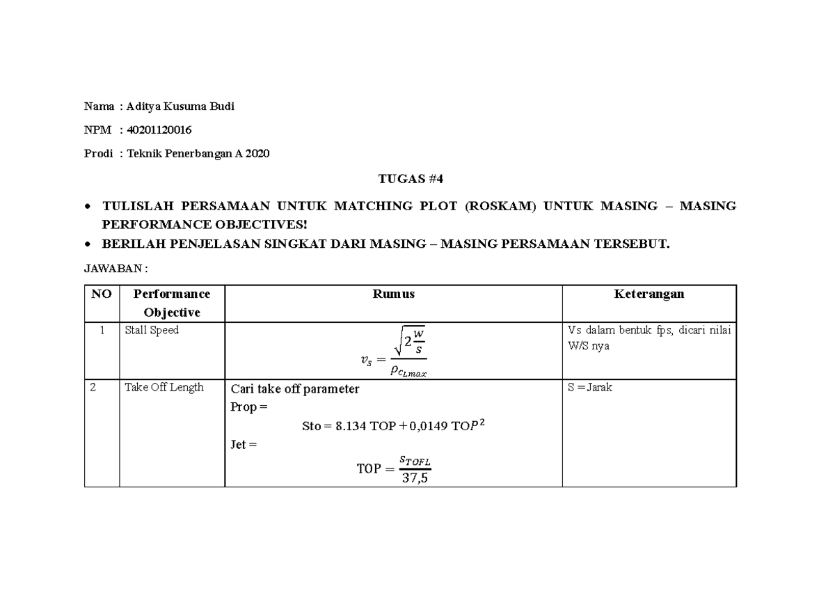 AD23 Tugas 4: Persamaan untuk Matching Plot (Roskam) dan Penjelasannya ...