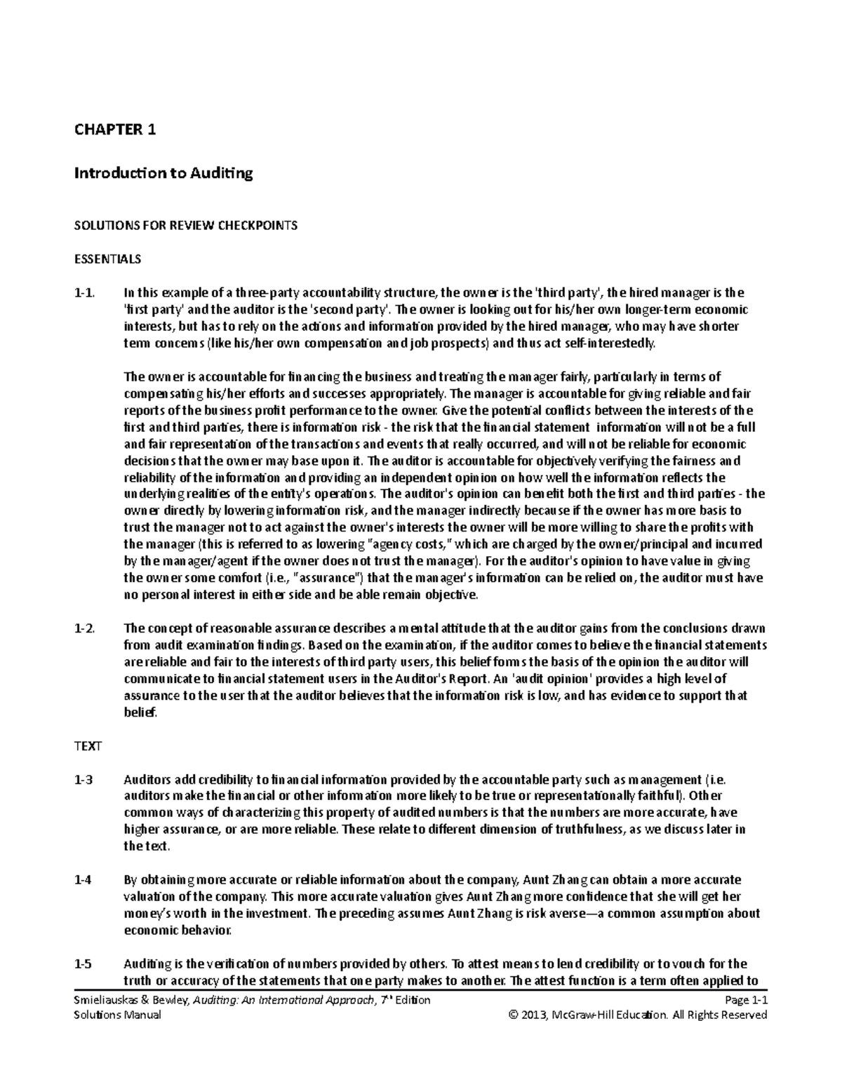 SB7e SM Ch01 Final - solutions ch. 01 - CHAPTER 1 Introduction to Auditing SOLUTIONS FOR REVIEW ...