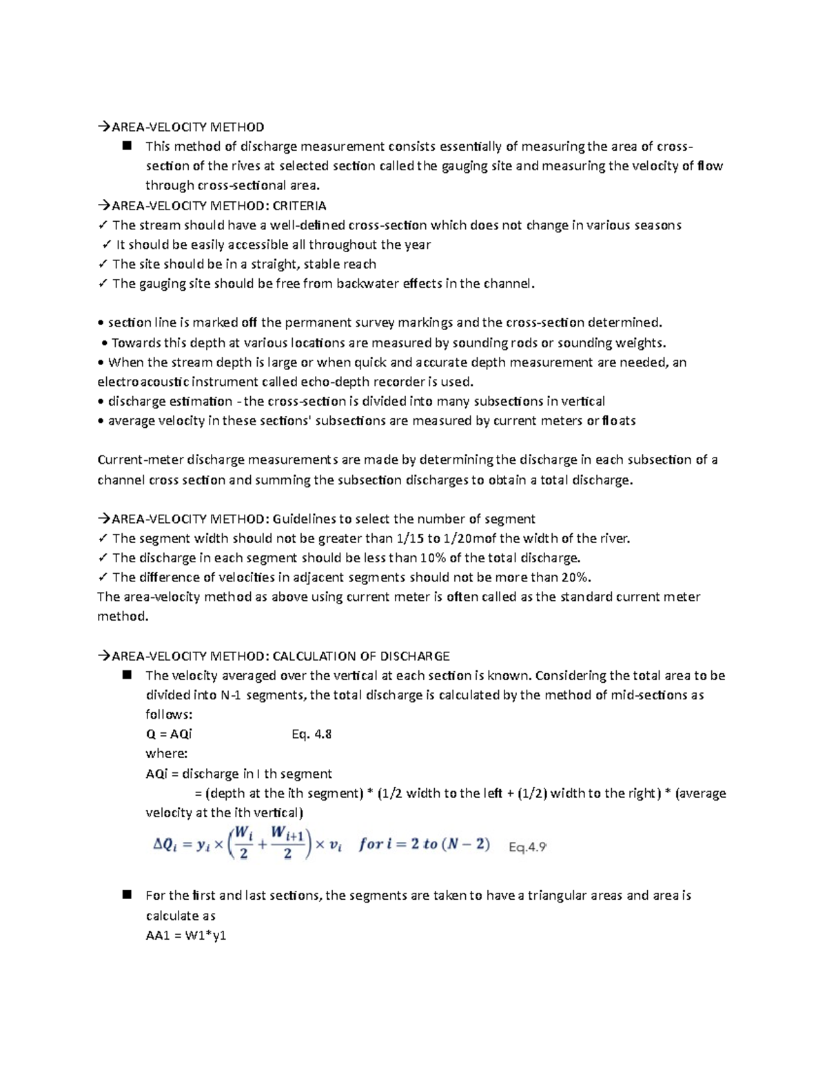 AREA-Velocity Method: Discharge Measurement Techniques Explained - Studocu