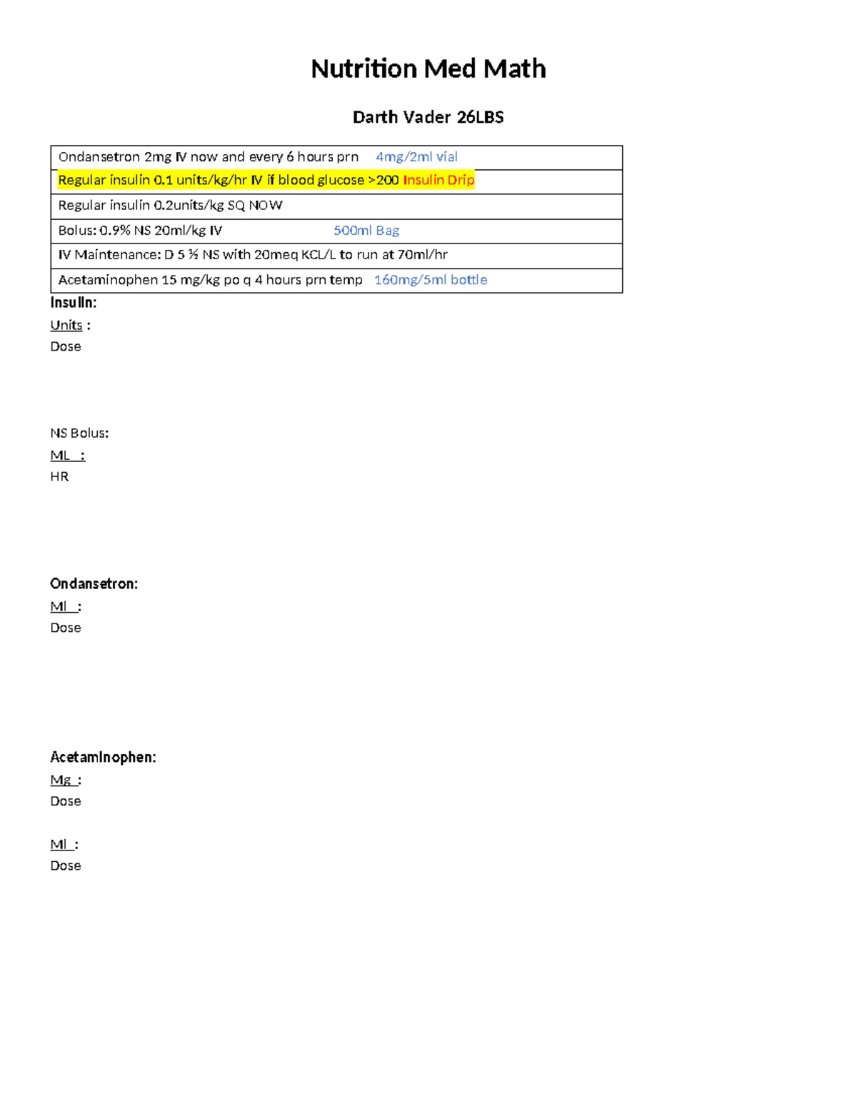 Math Worksheet Week 4 - Lab Med Math - Medication Calculations - Studocu