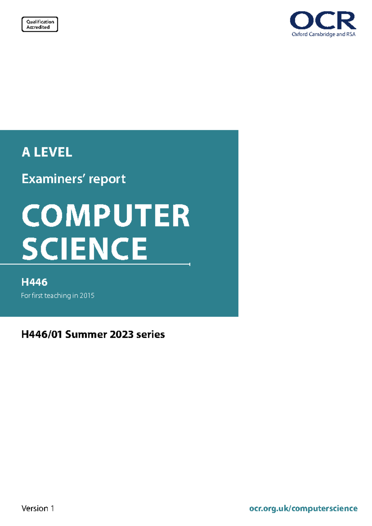 A Level Computer Science H446 Summer 2023 Exam Report - Studocu