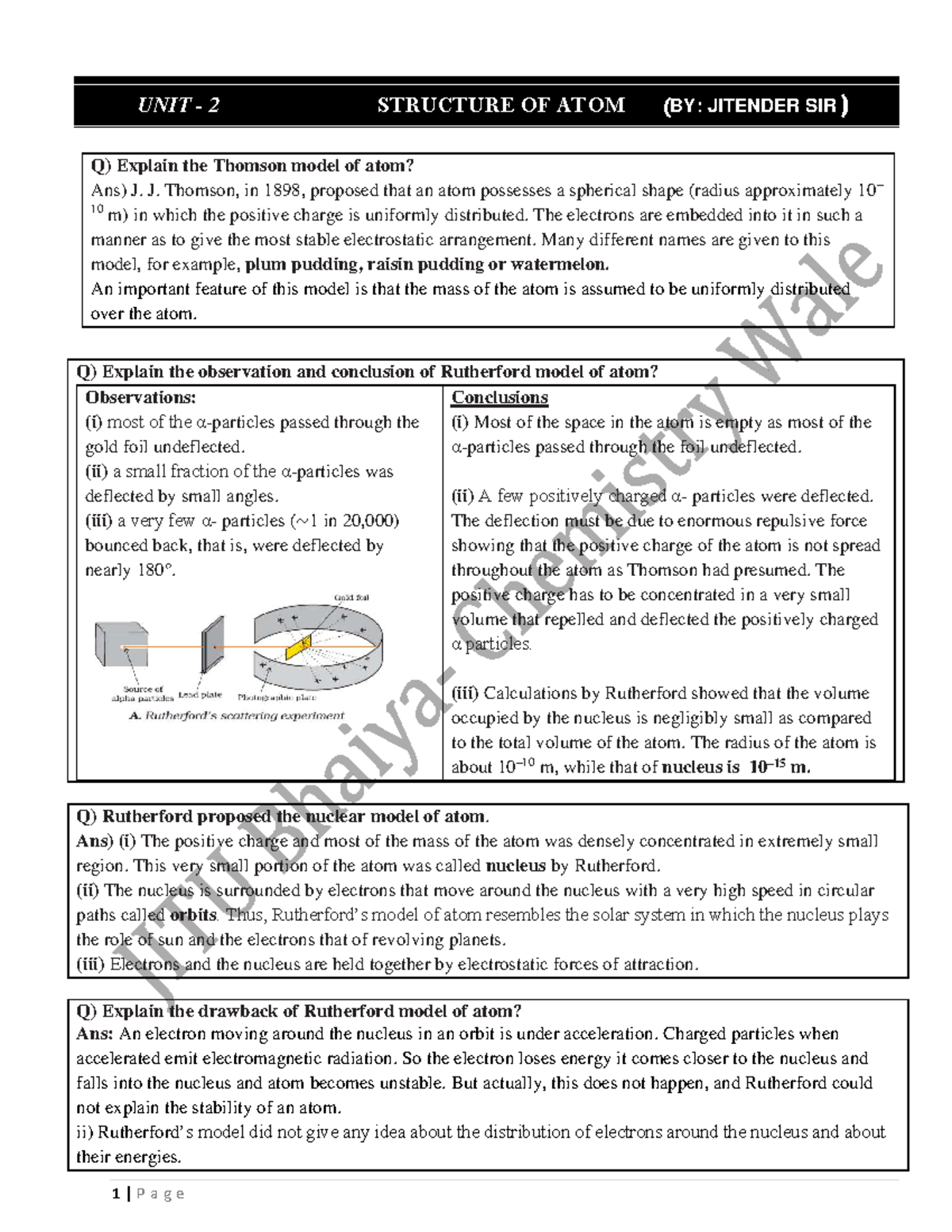 Atomic Structure: Understanding Thomson and Rutherford Models (CHEM101 ...