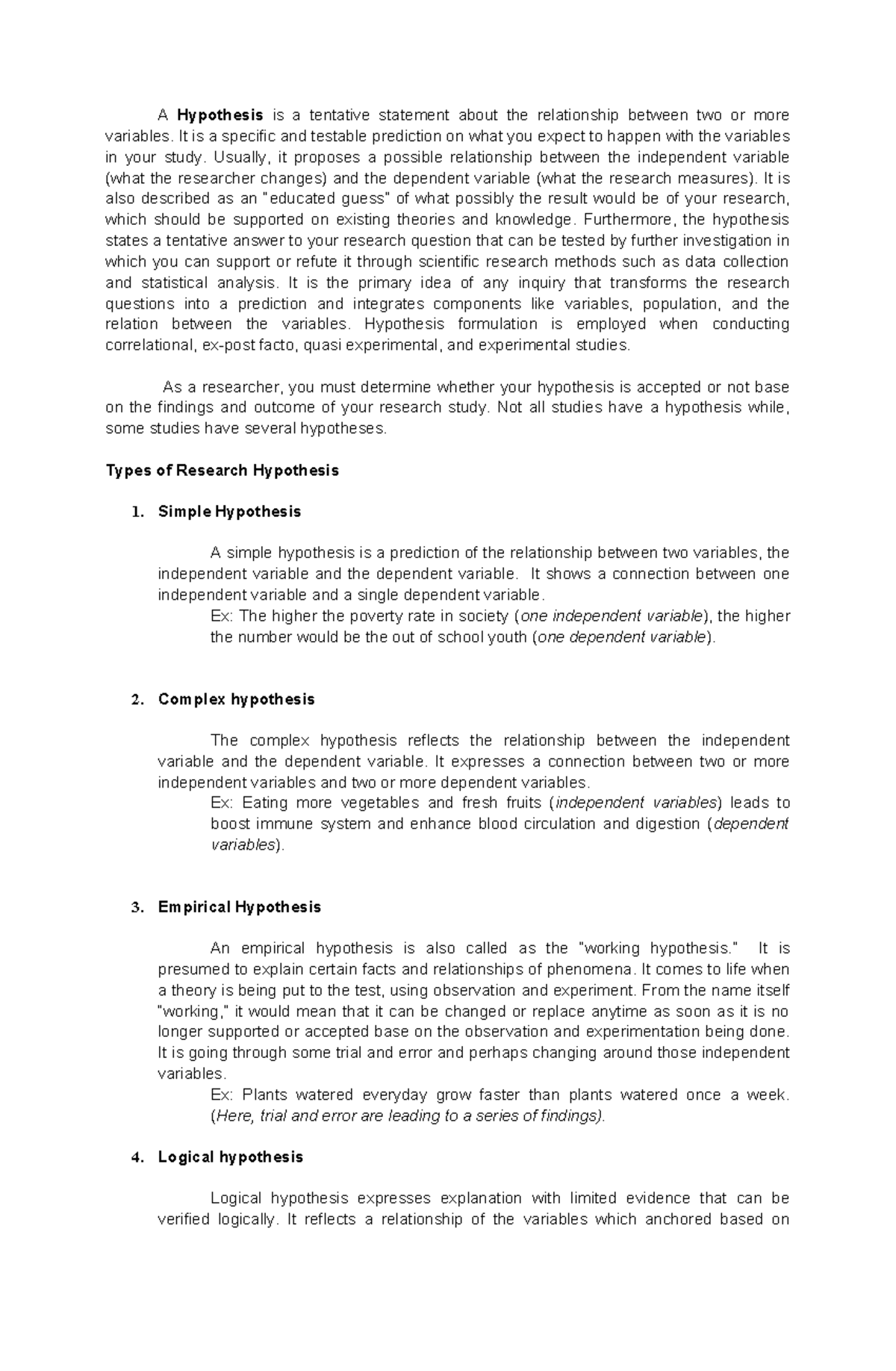 Hypothesis Formulation: Understanding Types and Relationships - Studocu