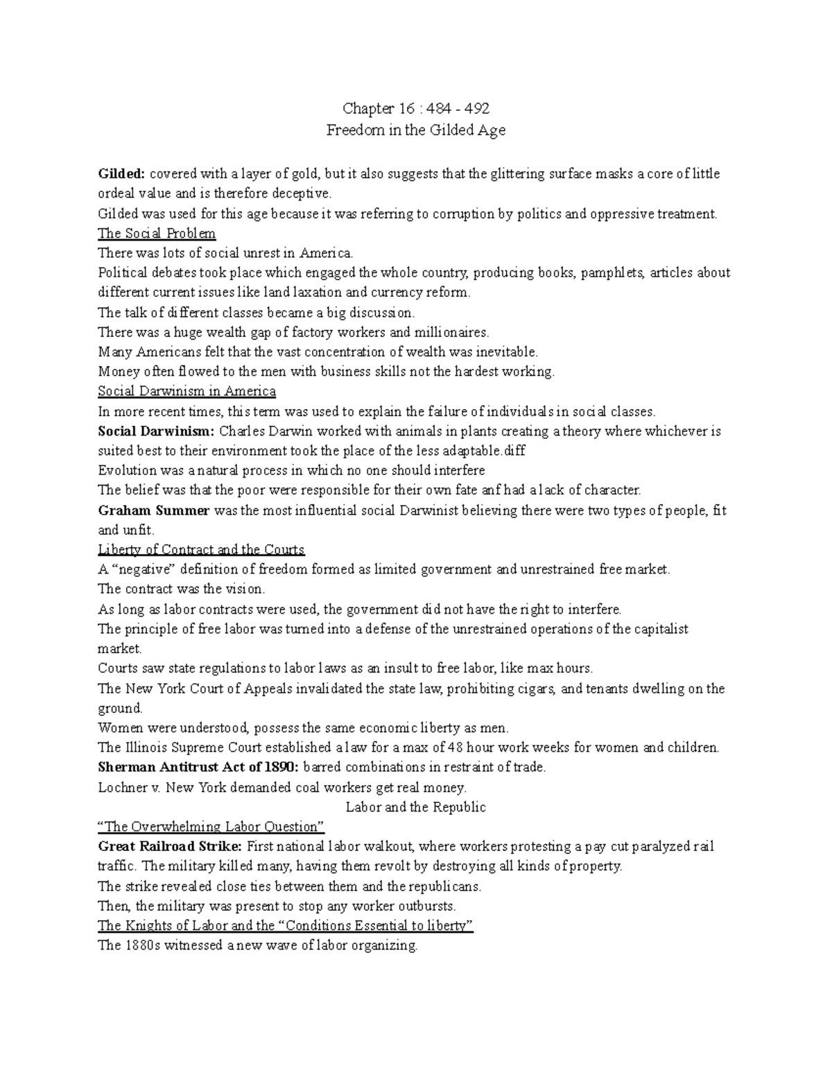 APUSH Chapter 16: Freedom and Social Issues in the Gilded Age - Studocu